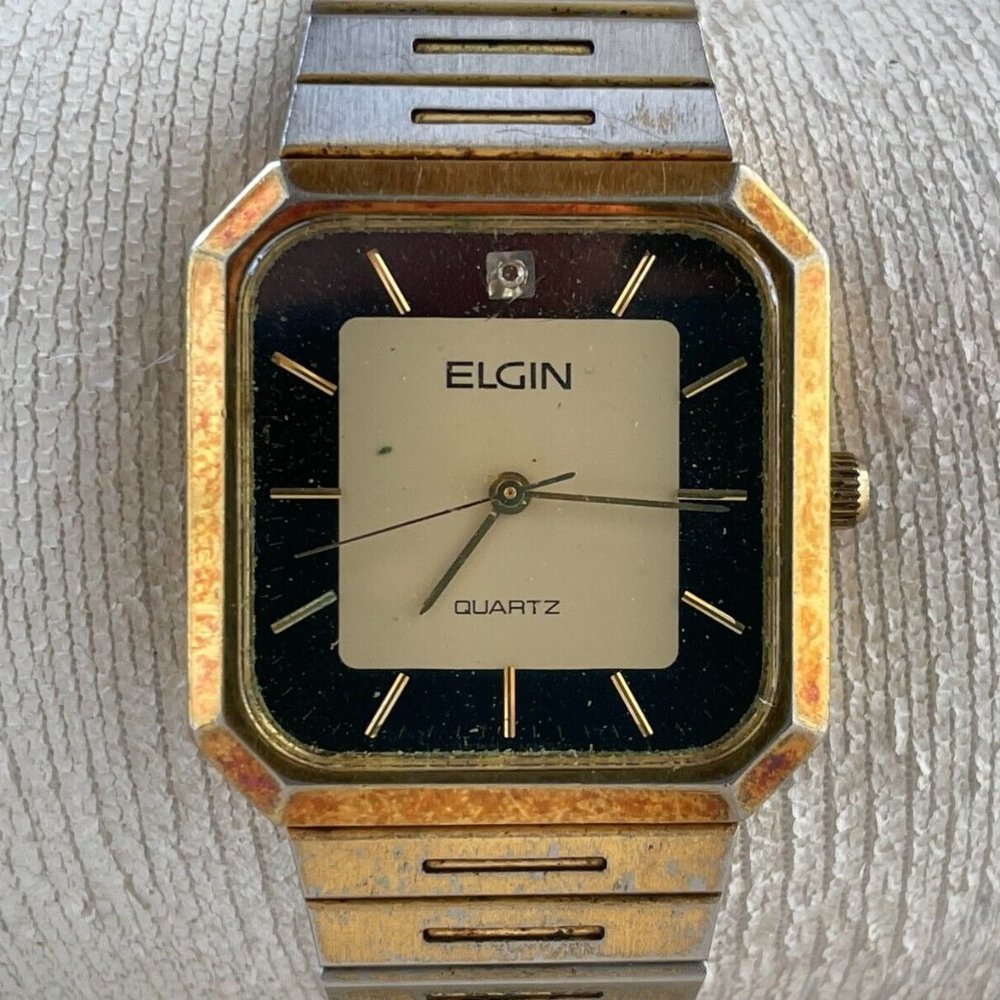 Elgin Vintage Men Wristwatch Silver/Gold Tone Analog … - Gem